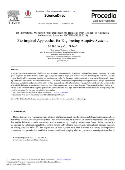 Pdf Bio Inspired Approaches For Engineering Adaptive Systems