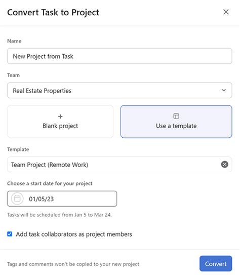 Ability To Assign Project Roles When Converting A Task To A Project Using A Template Product