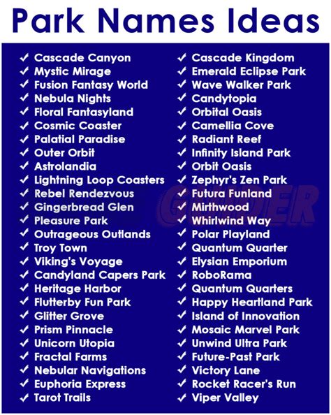1575 Park Names Ideas And Suggestions Name Guider