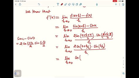 find the derivative of f x sinx by first principle youtube