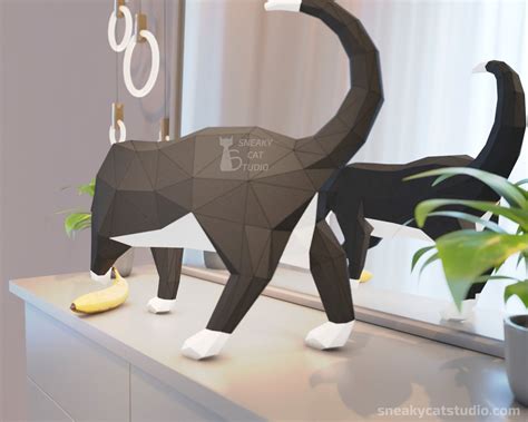 Paper Playing Cat Free Papercraft Template