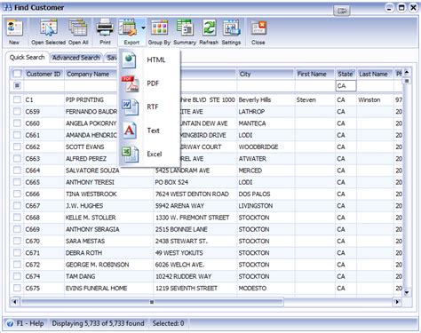 export from find form