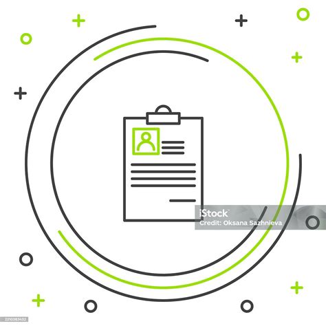 검은 색과 녹색 선 클립 보드는 흰색 배경에 고립 된 이력서 아이콘입니다 이력서 응용 프로그램 이력서 프로필 사진이 있는 입사 지원서 다채로운 개요 개념 벡터 일러스트 레이