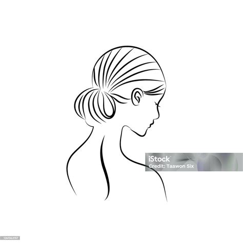 여성 초상화 실루엣이 있는 벡터 기호와 로고 디자인 아이디어 스파 웰니스 뷰티 살롱 및 헤어 스튜디오를 위한 우아하고 고급스러움있는 그래픽 머리 모양에 대한 스톡 벡터 아트