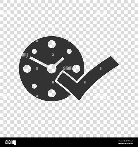 Clock Check Mark Icon In Flat Style Timer Approval Vector Illustration