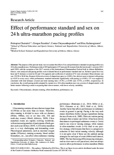 Pdf Effect Of Performance Standard And Sex On 24 H Ultra Marathon Pacing Profiles Giorgos