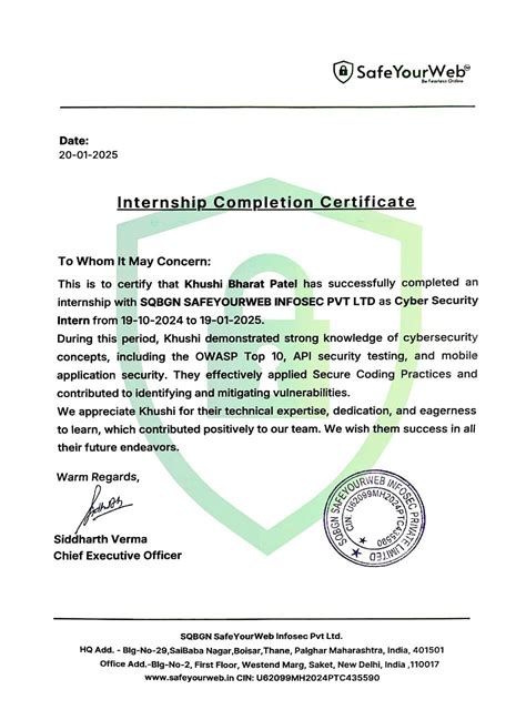 Cybersecurity Internship Safeyourweb Learning Vapt Owasp