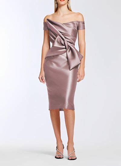 Cap Shoulder Knee Length Satin Cocktail Dresses Missacc