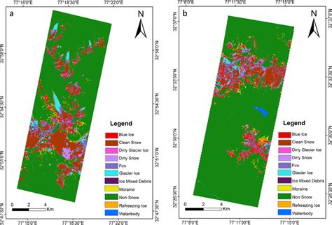 artificial neural network classification results for a area 1 and b