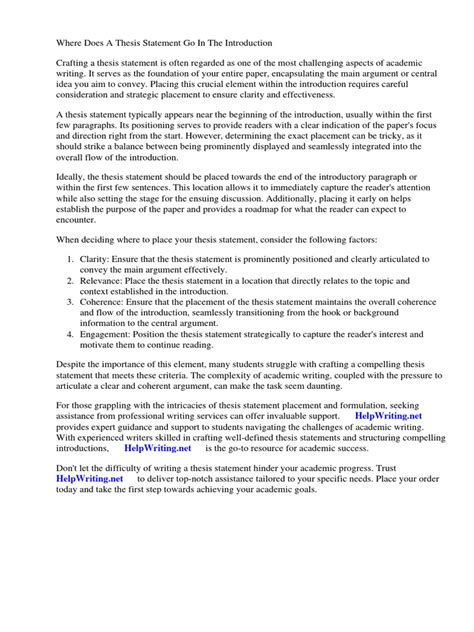 Where Does A Thesis Statement Go In The Introduction Pdf Essays