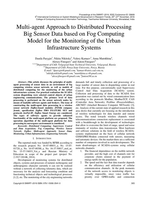 Pdf Multi Agent Approach To Distributed Processing Big Sensor Data