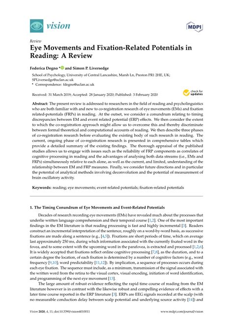 Pdf Eye Movements And Fixation Related Potentials In Reading A Review