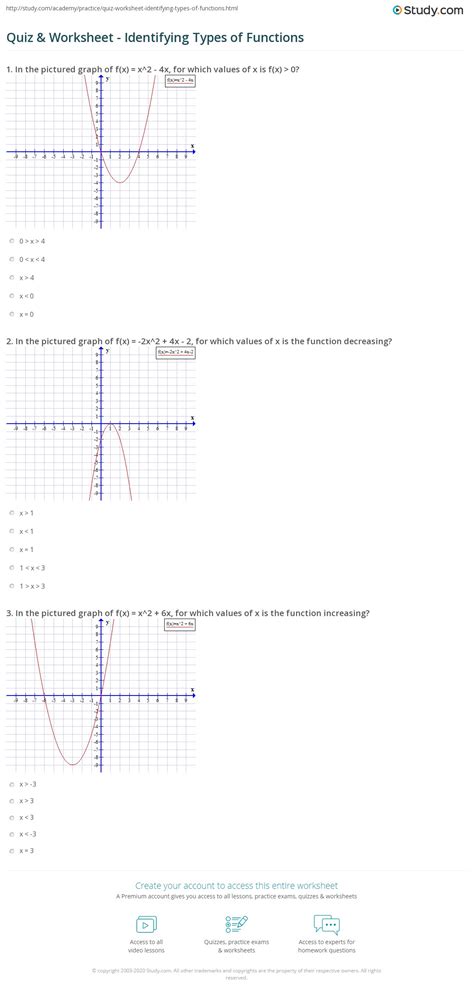 Quiz Worksheet Identifying Types Of Functions Study