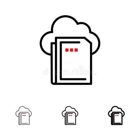cloud file data computing bold and thin black line icon set stock