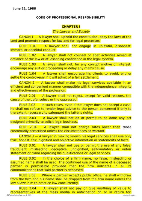 Cpr Code Of Prof Resp June 21 1988 Code Of Professional Responsibility Chapter I The Lawyer