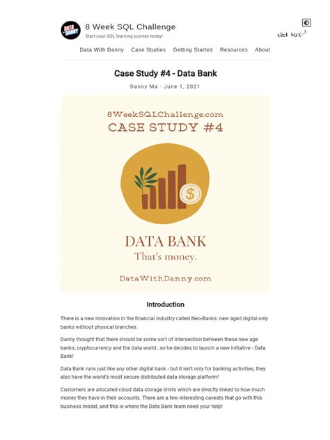 Case Study 4 Data Bank 8 Week Sql Challenge Start Your Sql Learning Journey Today Pdf Case Study 4 Data Bank 8 Week Sql Challenge Start Your Sql Learning Journey Today Pdf