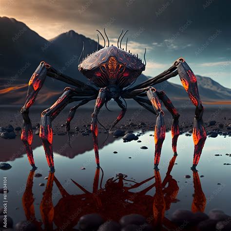 Large Six Legged Intelligent Alien Lava Bug Very Long Thin Legs Two