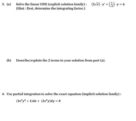 Solved 3 A Solve The Linear Ode Explicit Solution