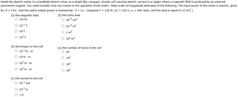 Solved Model The Electric Motor In A Handheld Electric Mixer
