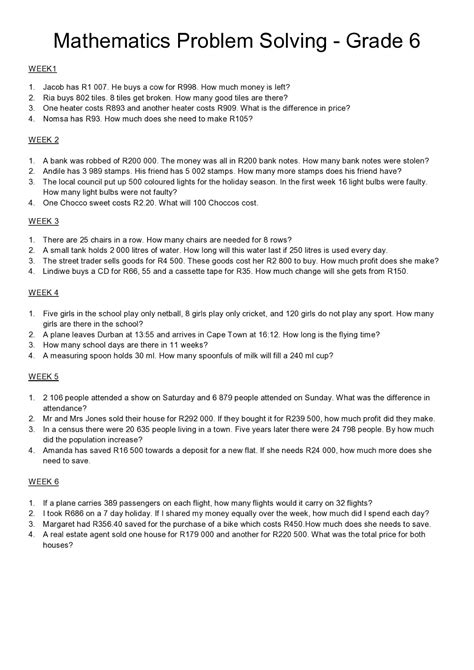 6th Grade Math Word Problems With Answers