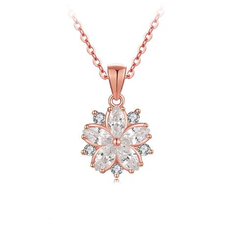 Sterling Silver Rose Gold Cz Flower Necklace Silver Secrets