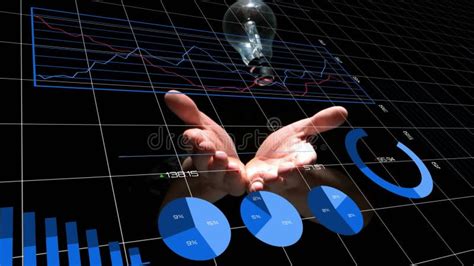 Animation Of Statistical Data Processing Against Electric Bulb Floating