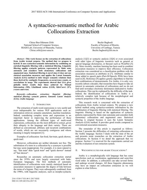 Pdf A Syntactico Semantic Method For Arabic Collocations Extraction