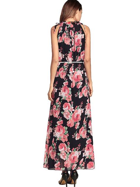 Women Sex Halter Floral Maxi Dress Firevogue