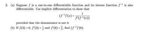 Solved A Suppose F Is A One To One Differentiable Function