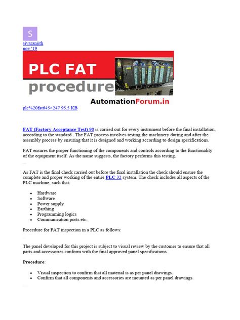 Fat Procedure For Plc Pdf