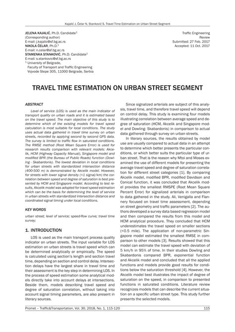 Pdf Travel Time Estimation On Urban Street Segment