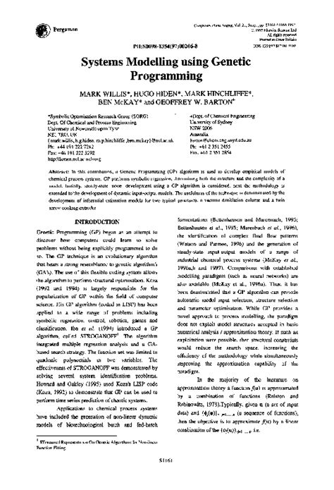 Pdf Systems Modelling Using Genetic Programming