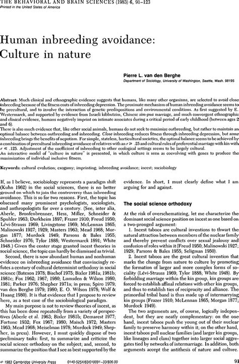 A Psychologists Perspective On Incest Avoidance Behavior Behavioral