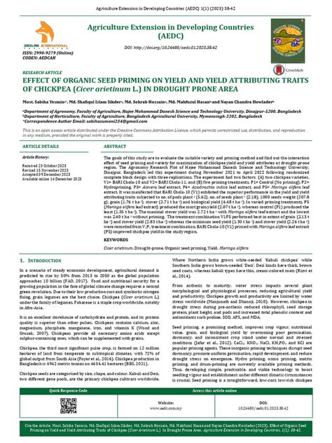 Effect Of Organic Seed Priming On Yield And Yield Attributing Traits Of