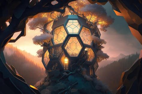 Premium Photo Hexagon Tree House Fantasy World