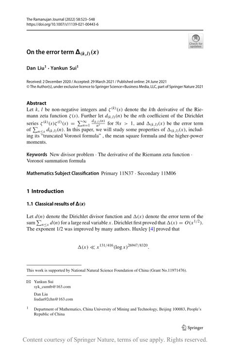 On The Error Term Delta Kl X