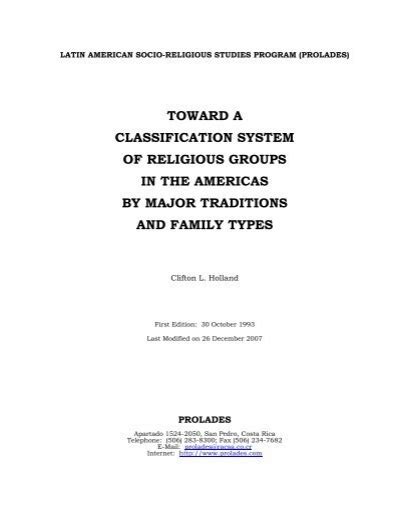 Toward A Classification System Of Religious Groups