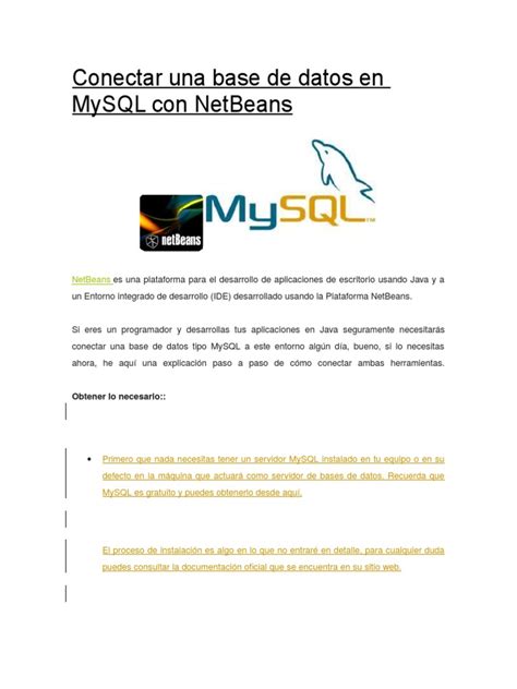 conectar una base de datos en mysql con netbeans pdf java lenguaje