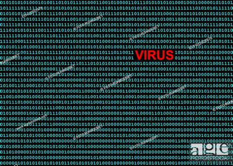 Black And Blue Binary Computer Code Background With The Red Word Virus