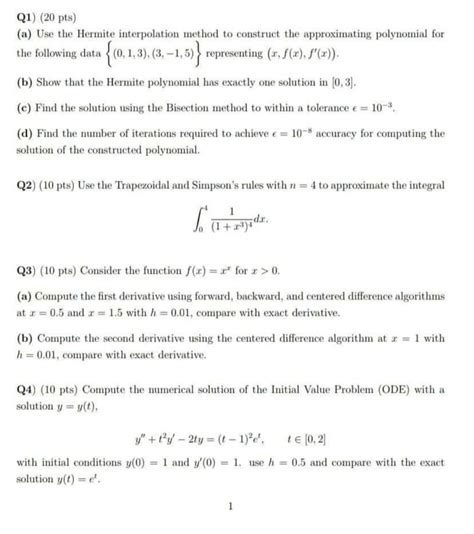 Solved Q1 20 Pts A Use The Hermite Interpolation Method