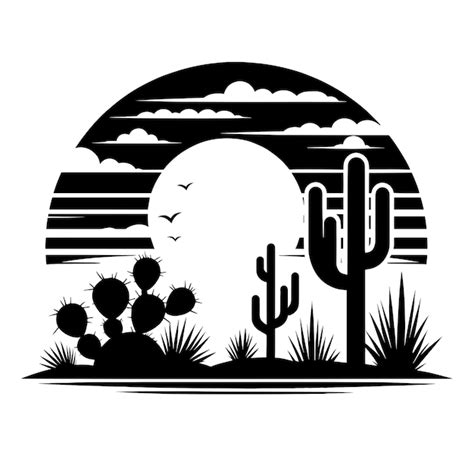 Premium Vector Desert Landscape With Cactus Silhouette Clip Art