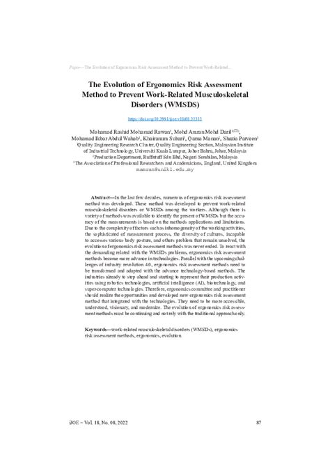 Pdf The Evolution Of Ergonomics Risk Assessment Method To Prevent Work Related Musculoskeletal