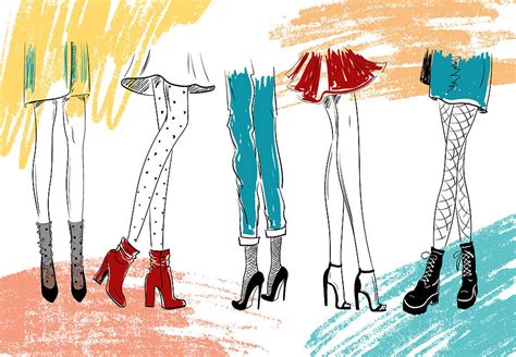 Hand Drawn Fashion Sketch Of Women Legs In Boots Sandals Shoes Girls Sexy Legs LineArt Minimal