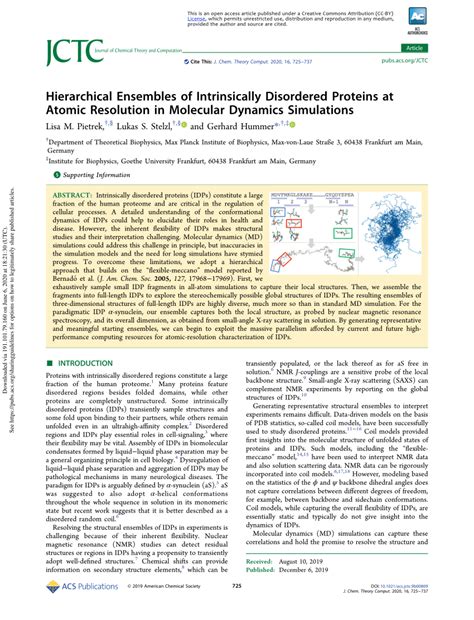 Pdf Hierarchical Ensembles Of Intrinsically Disordered Proteins At Atomic Resolution In