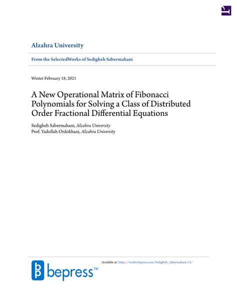 Pdf A New Operational Matrix Of Fibonacci Polynomials For Solving A Class Of Distributed Order