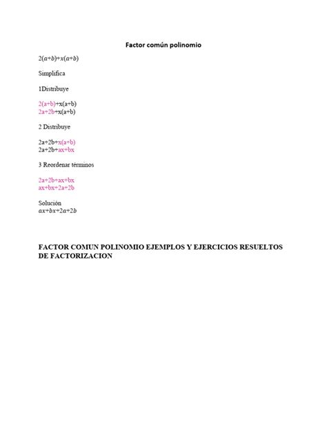 Factor Común Polinomio Pdf Factorización Aritmética Factor Común Polinomio Pdf Factorización Aritmética