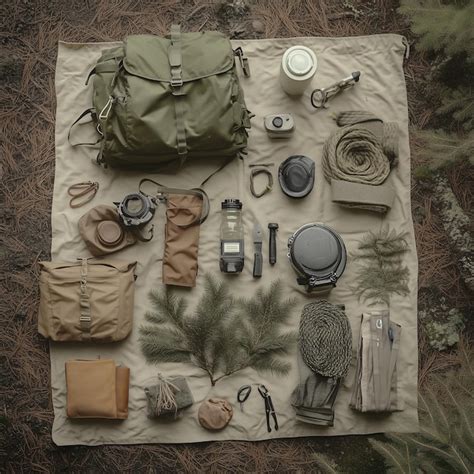 Adventure Gear Laid Out In A Peaceful Forest Premium Ai Generated Image