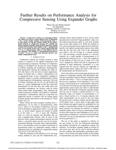 Pdf Further Results On Performance Analysis For Compressive Sensing