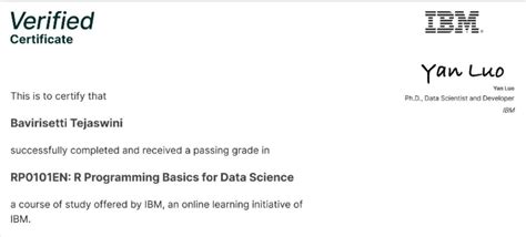 Completed R Programming Basics On Edx Tejaswini Bavirisetti Posted On