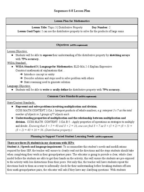Edtpa 2 Nb Math Edtpa Lesson Plan Pdf Mathematics Worksheet